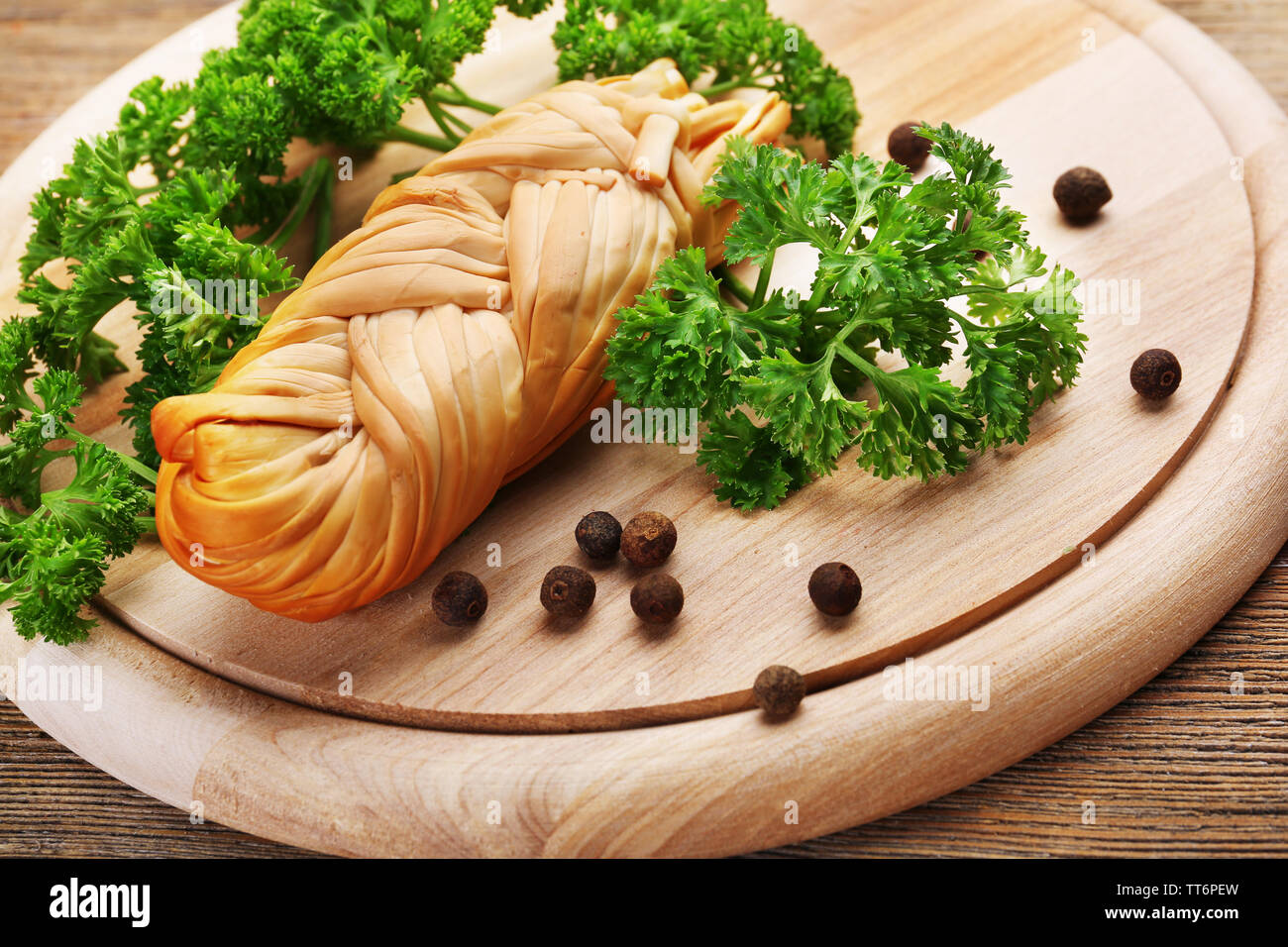 Smoked braided cheese close-up Stock Photo - Alamy