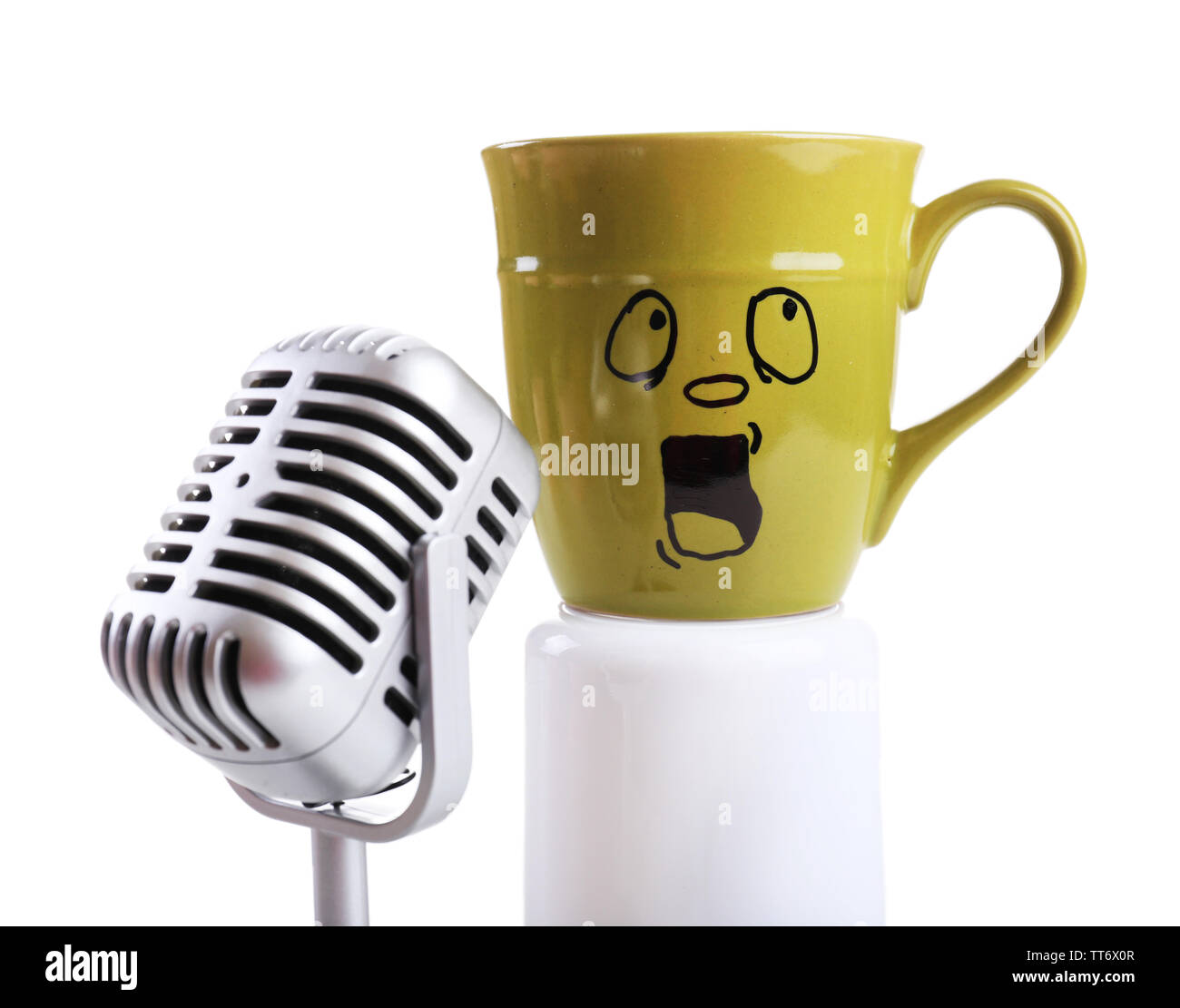Emotional cup singing song, isolated on white Stock Photo - Alamy