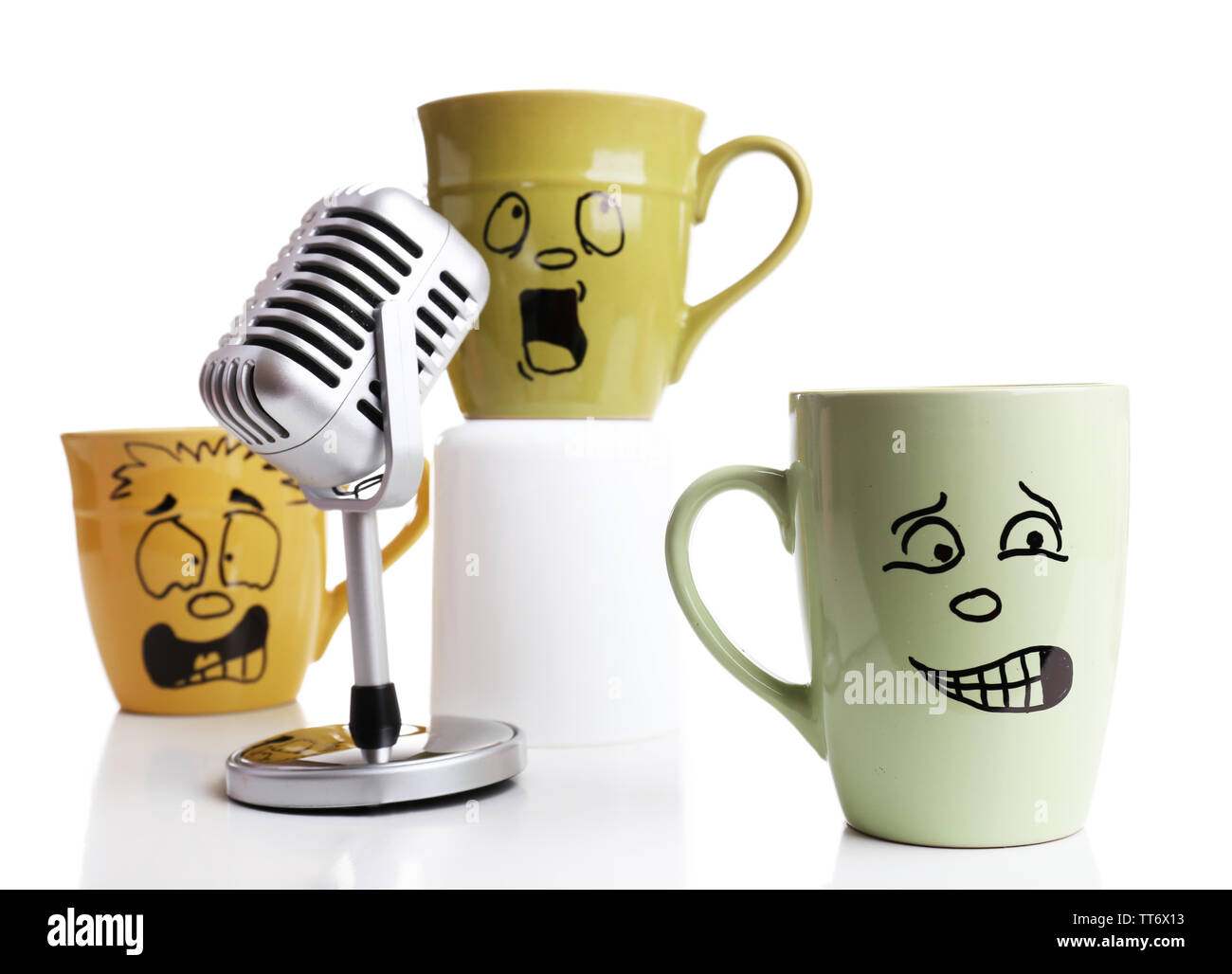 Emotional cup singing song, isolated on white Stock Photo - Alamy