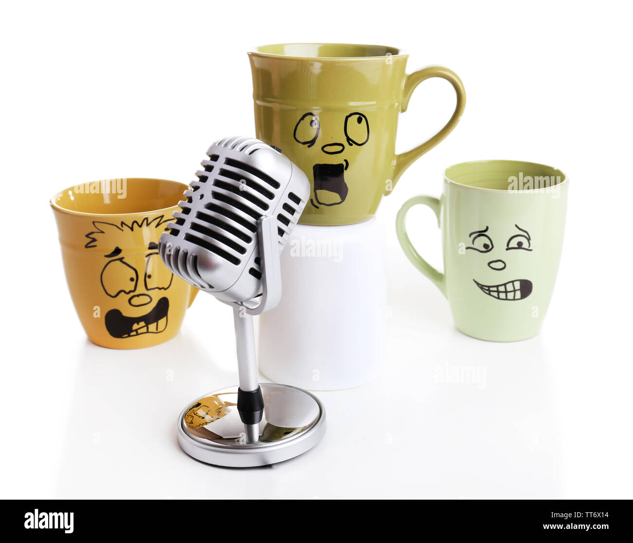 Emotional cup singing song, isolated on white Stock Photo - Alamy
