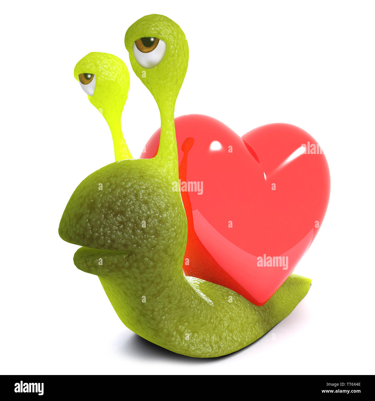 3d render of a funny cartoon snail bug character carrying a heart ...