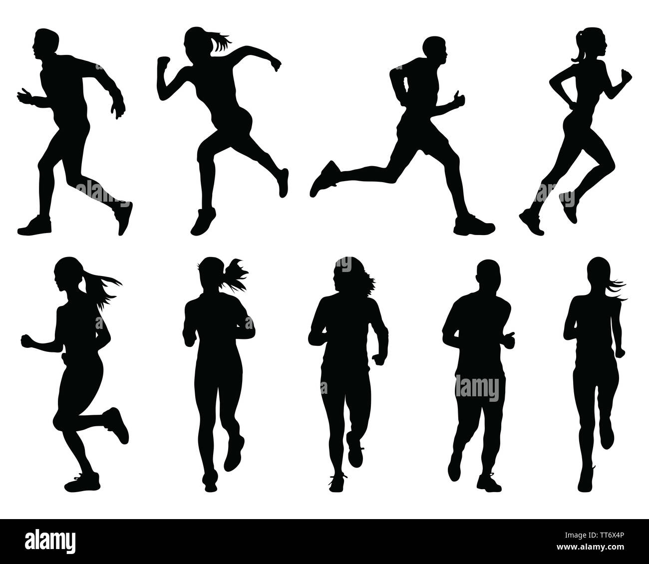 Black silhouettes of running on a white background Stock Photo - Alamy