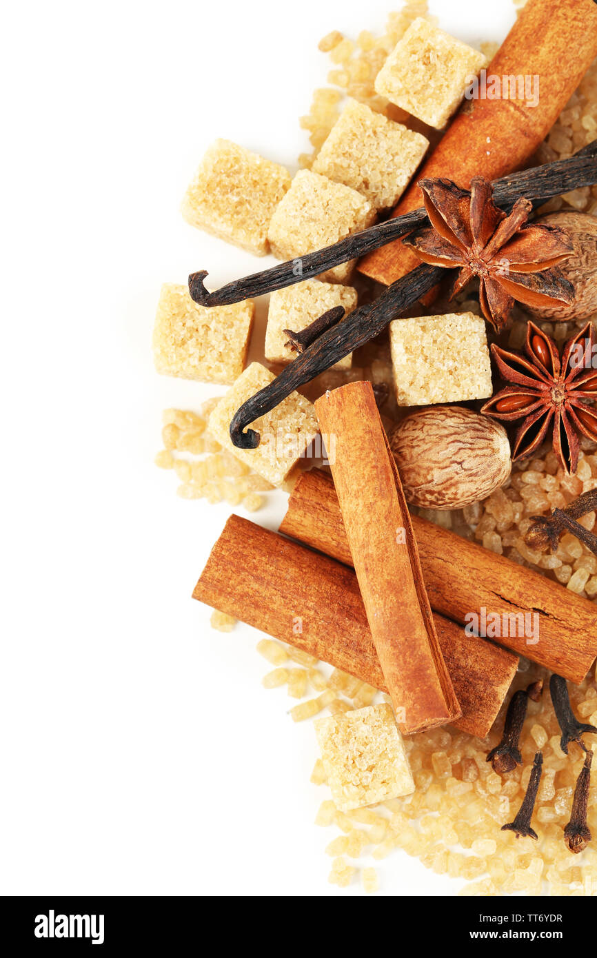 Christmas spices and baking ingredients isolated on white Stock Photo ...