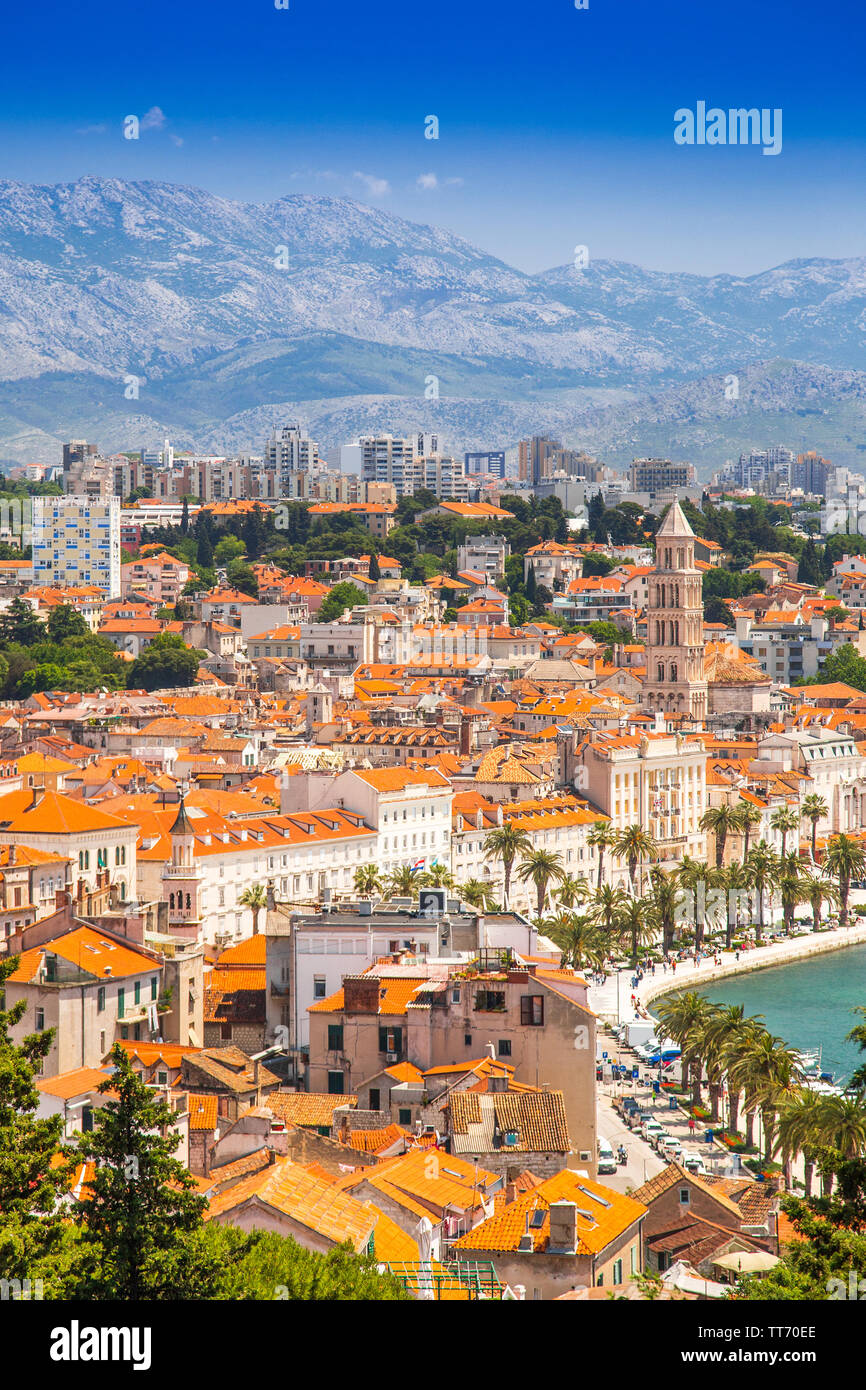Panorama of the old town of Split in Dalmatia, Croatia. City center ...