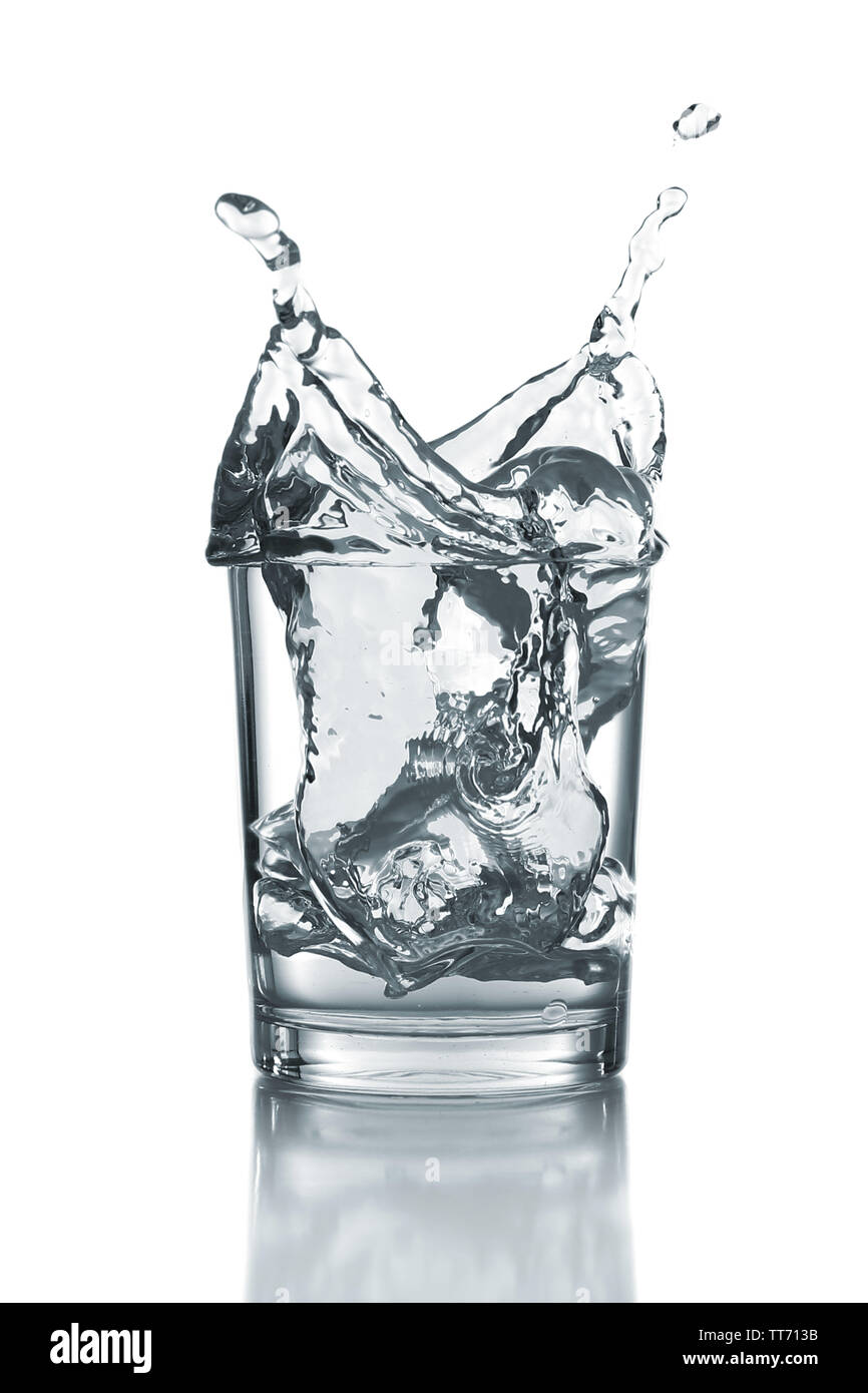 Water splash with ice in glass isolated on white Stock Photo - Alamy