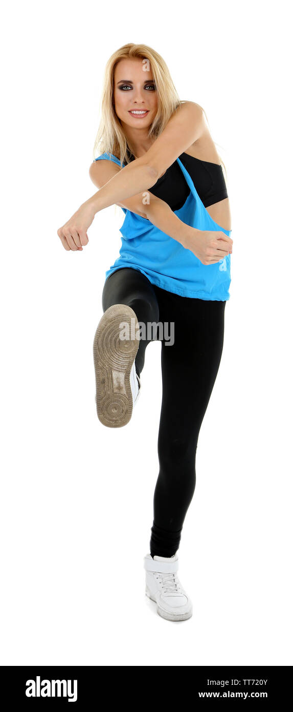 Hip hop dancer dancing isolated on white Stock Photo - Alamy