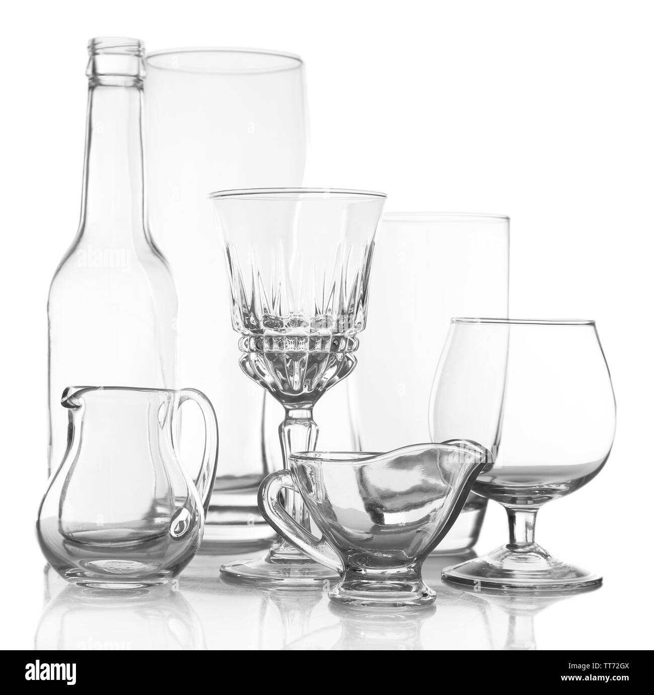 Different glassware isolated on white Stock Photo - Alamy