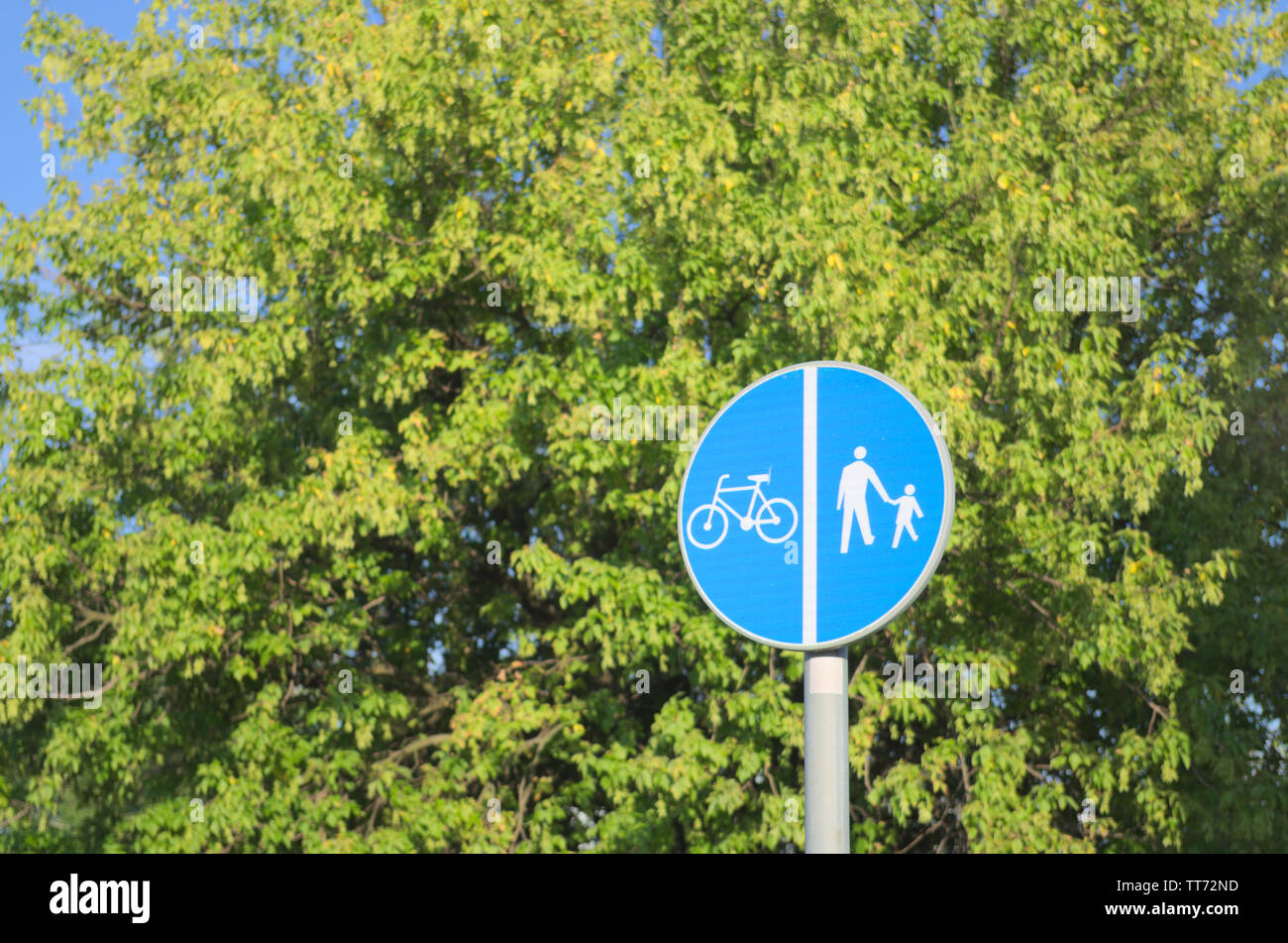 Bike and pedestrian path sign in Poland Stock Photo - Alamy