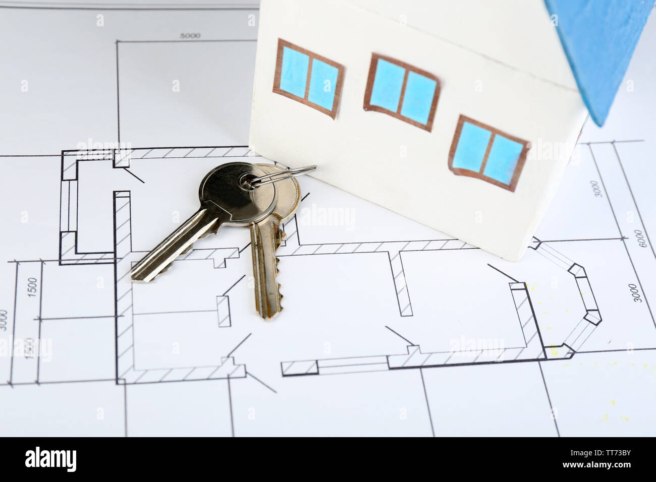 Key on house plan close-up Stock Photo - Alamy