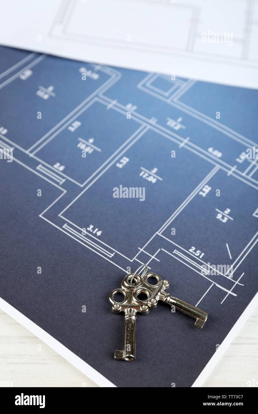 Key on house plan close-up Stock Photo - Alamy