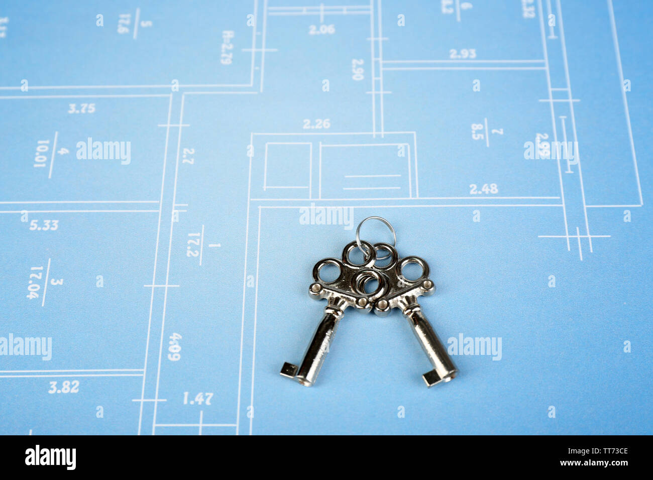 Key on house plan close-up Stock Photo - Alamy