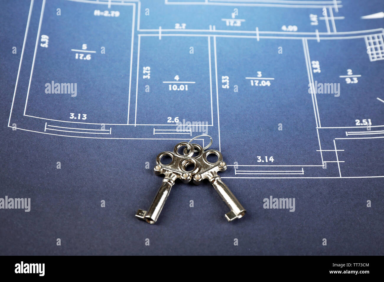 Key on house plan close-up Stock Photo - Alamy