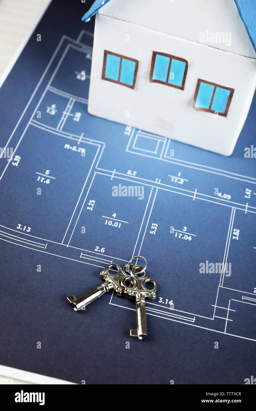 Key on house plan close-up Stock Photo - Alamy