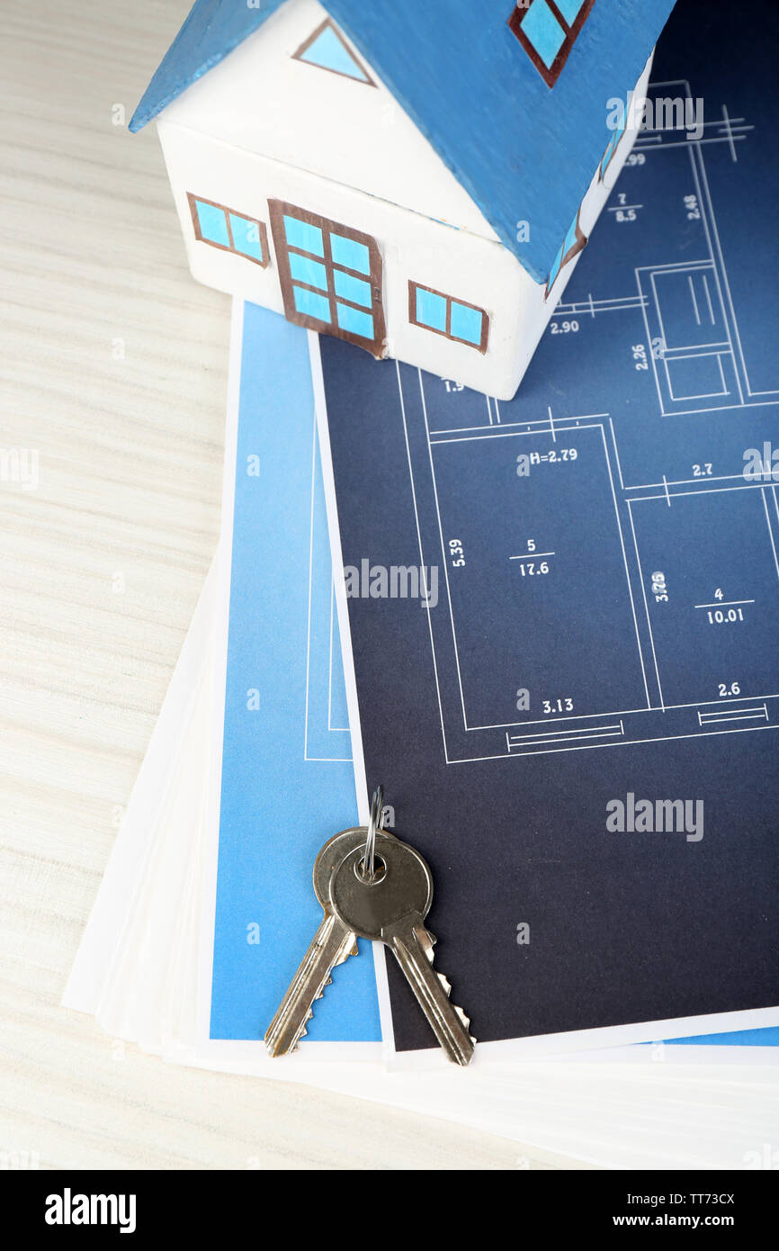 Key on house plan close-up Stock Photo - Alamy