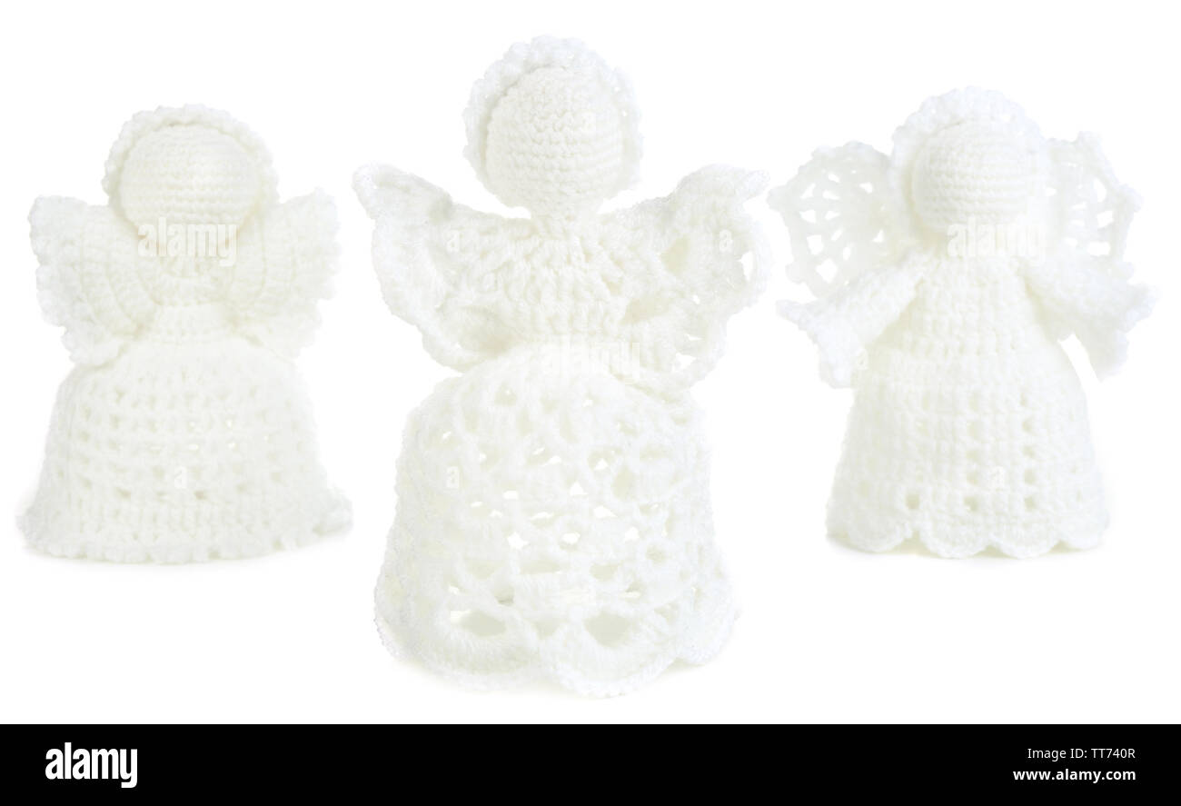 Knitted Christmas angels isolated on white Stock Photo - Alamy