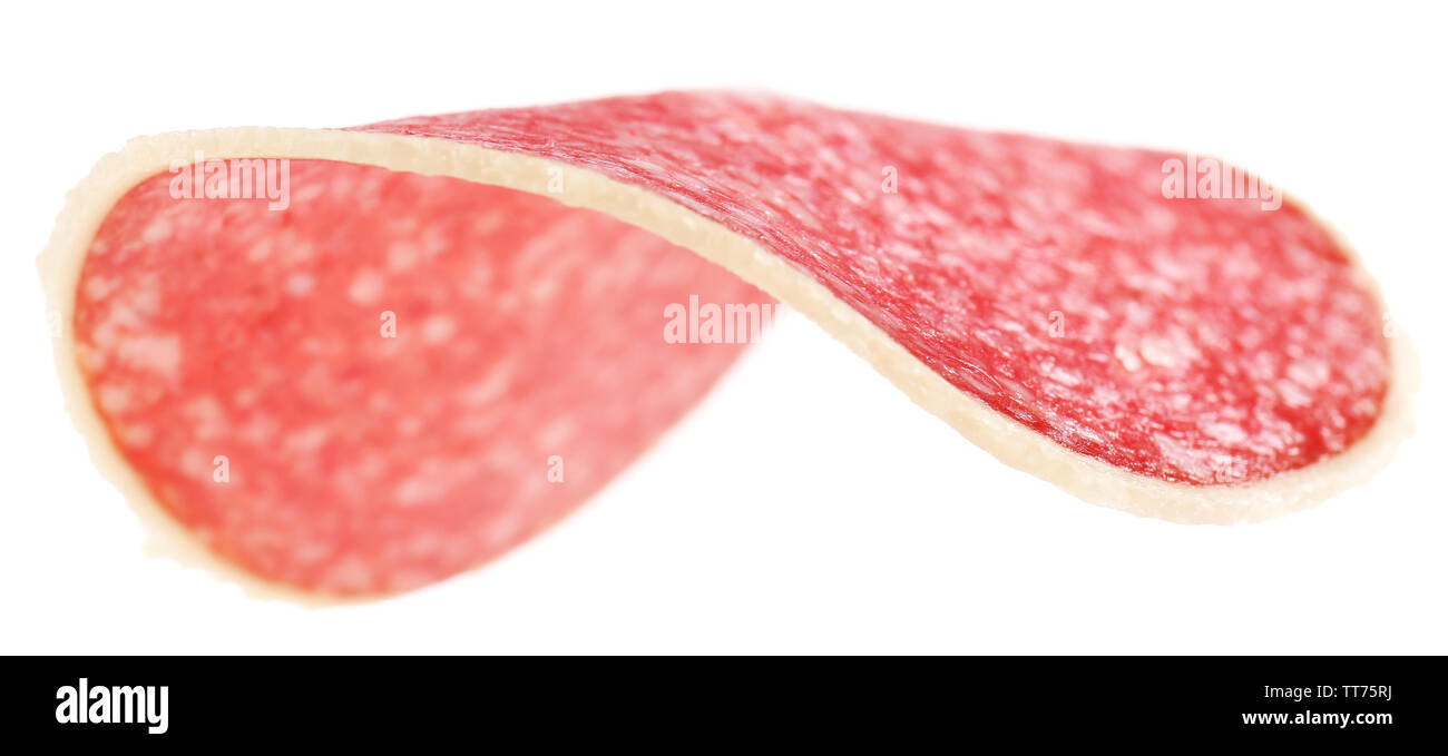 Slice of salami isolated on white background Stock Photo - Alamy