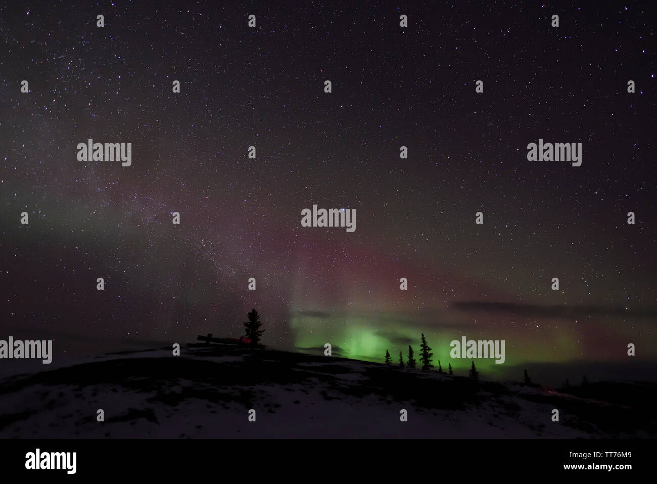 The Aurora Borealis or Northern Lights from the Midnight Dome viewpoint ...