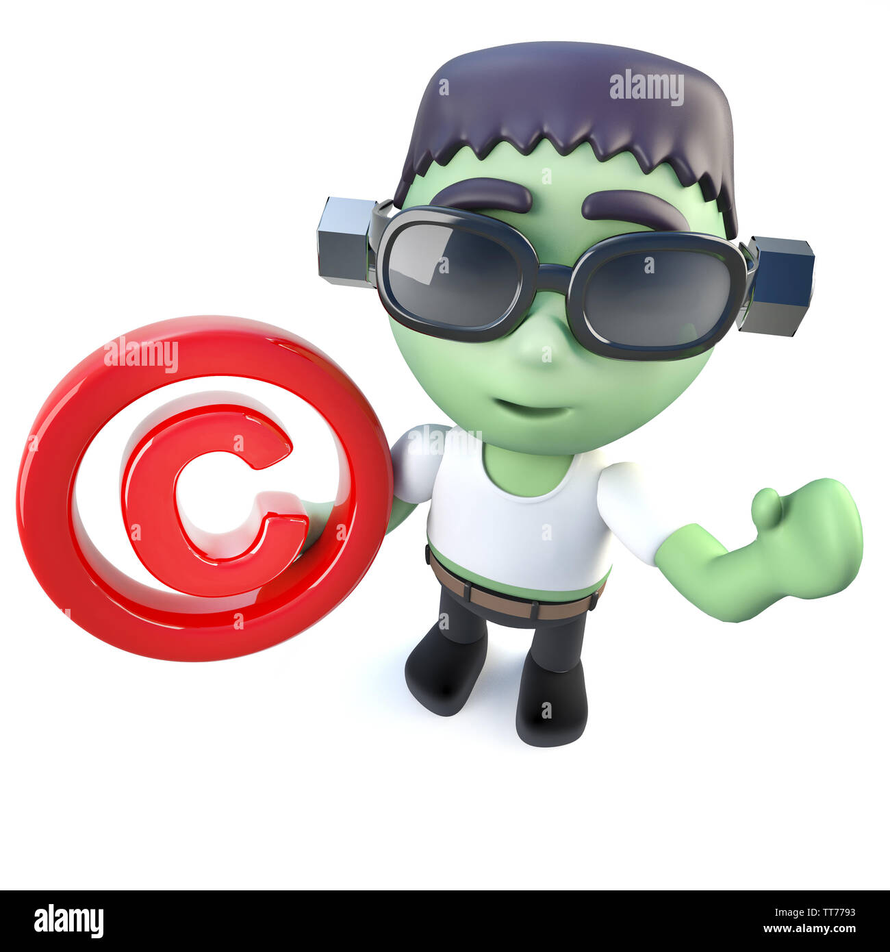 3d render of a funny cartoon frankenstein monster character holding a ...