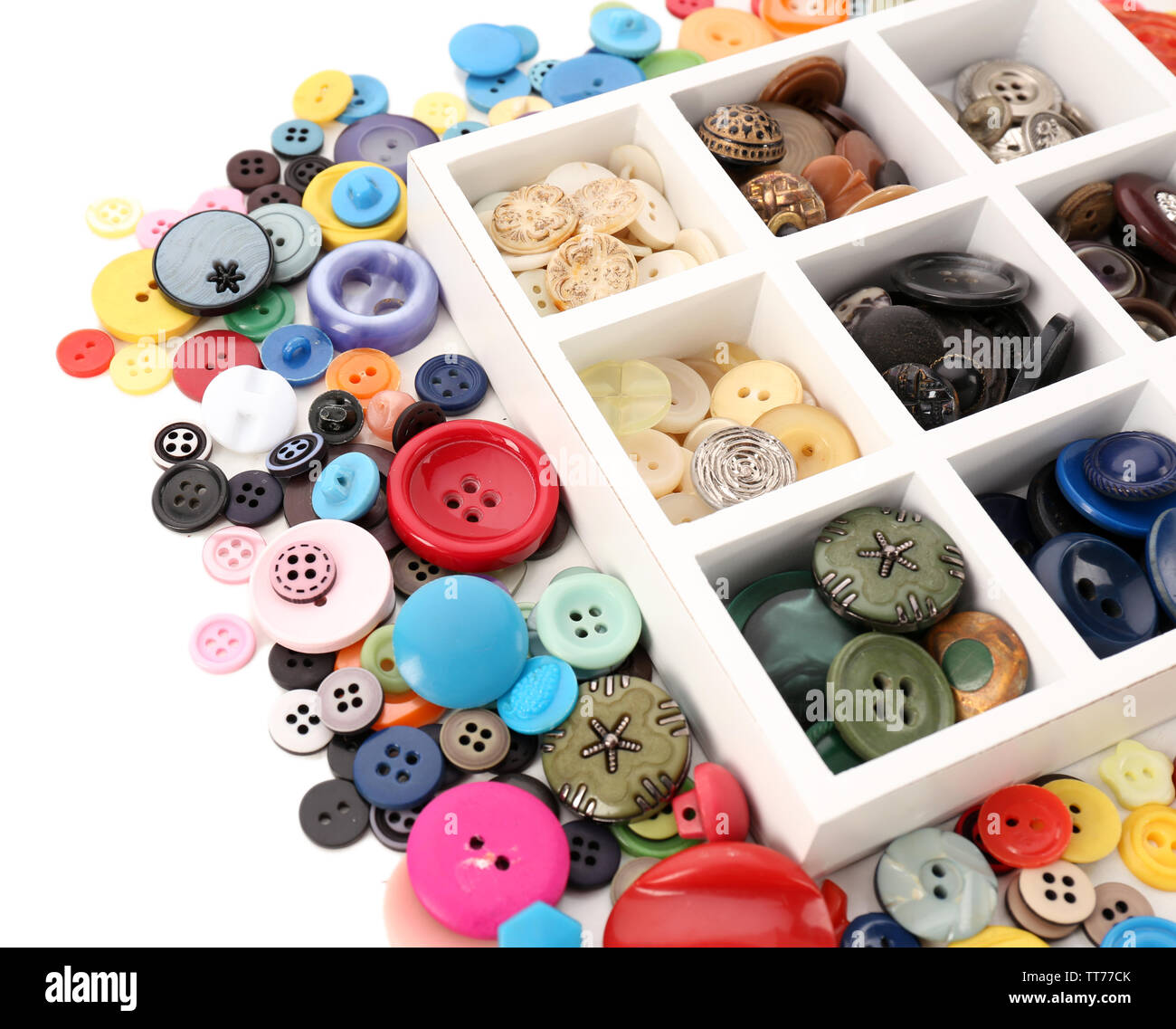 Colorful sewing buttons isolated on white Stock Photo - Alamy