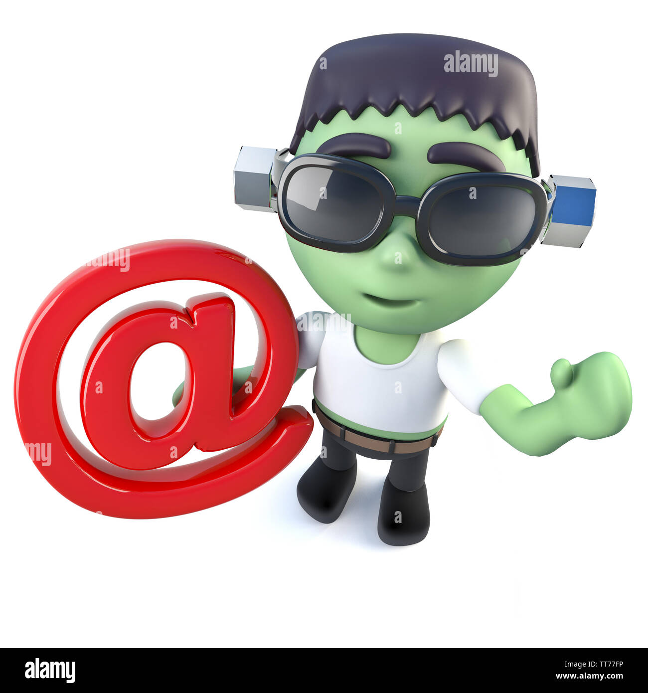 3d render of a funny cartoon frankenstein monster holding an email ...