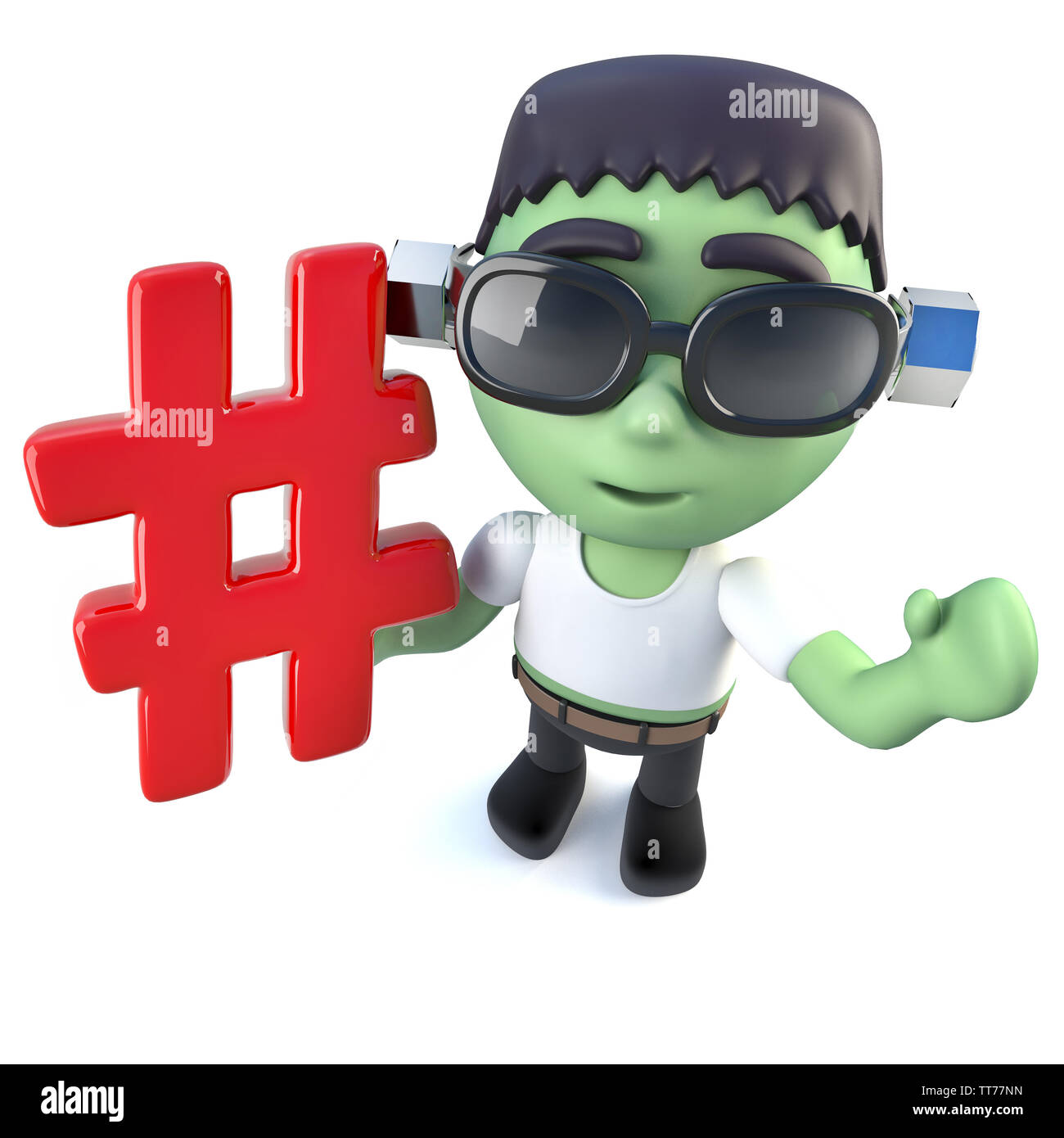 3d render of a funny cartoon frankenstein monster character holding a ...