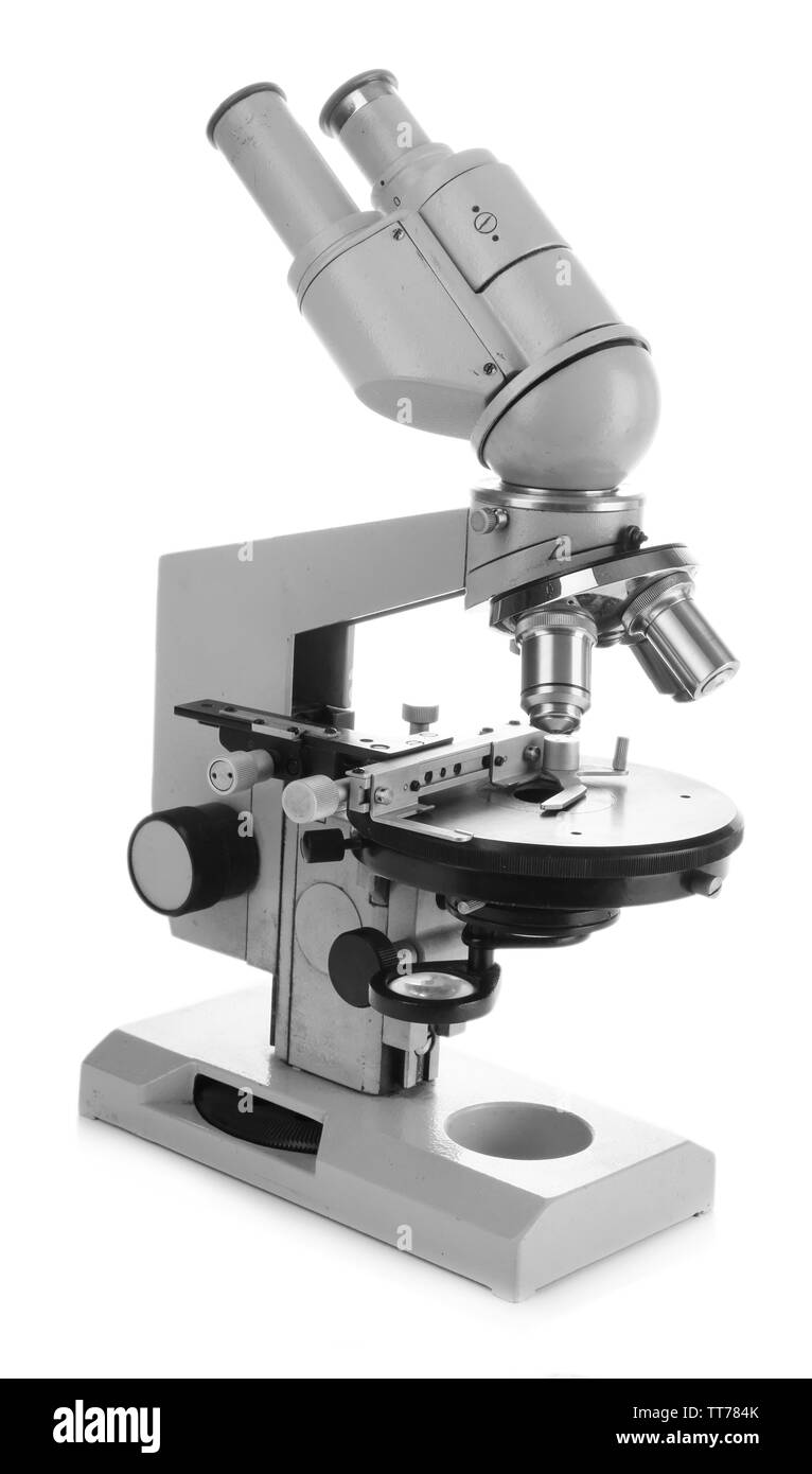 Microscope isolated on white Stock Photo - Alamy