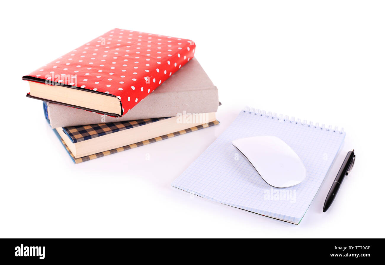 Pile of books and computer mouse isolated on white Stock Photo - Alamy