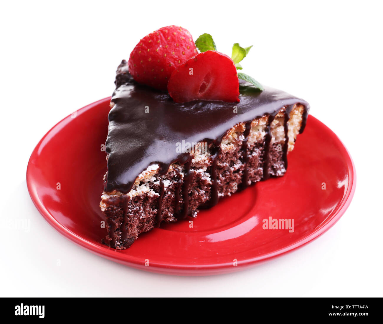 Chocolate cake isolated on white Stock Photo - Alamy