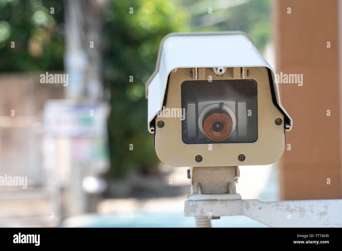 CCTV camera or outdoor security cameras on a wall, video protection ...