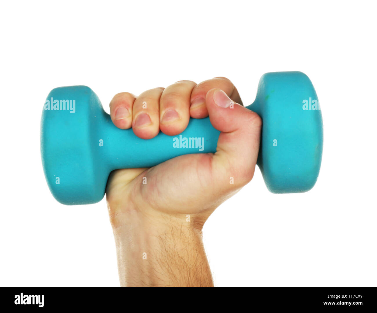 Male hand with dumbbell isolated on white Stock Photo - Alamy