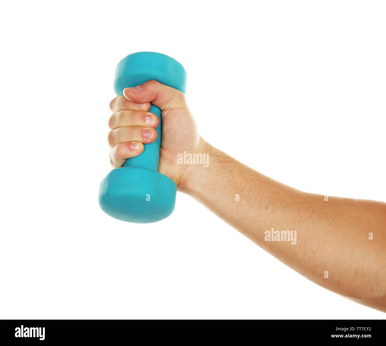 Male hand with dumbbell isolated on white Stock Photo - Alamy