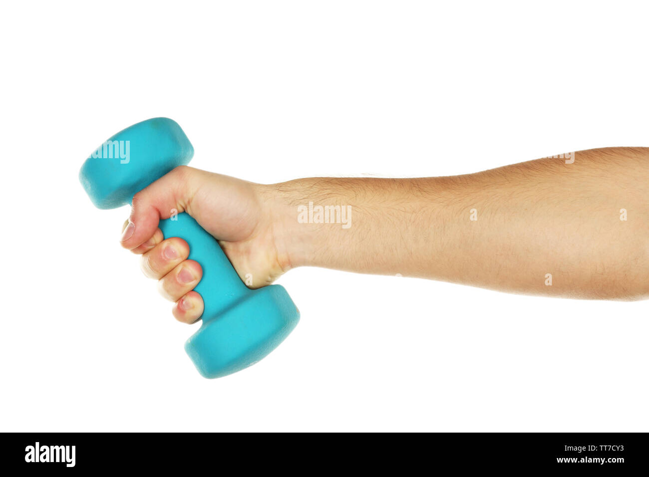 Male hand with dumbbell isolated on white Stock Photo - Alamy