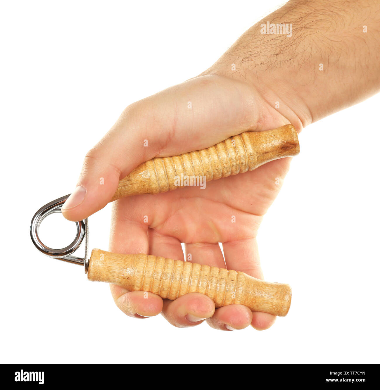 Hand trainer with steel spring in male hand, isolated on white Stock ...