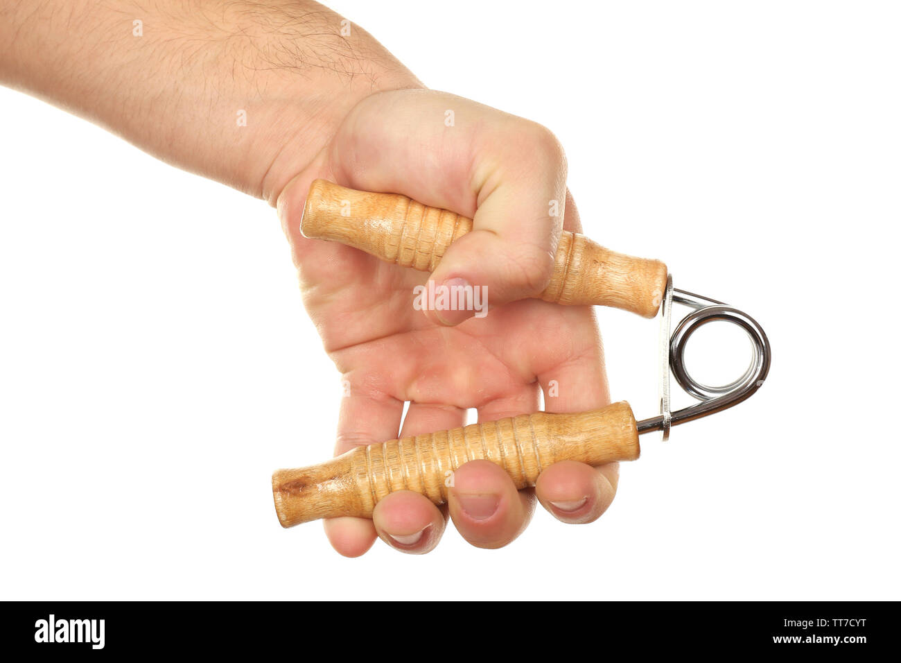 Hand trainer with steel spring in male hand, isolated on white Stock ...