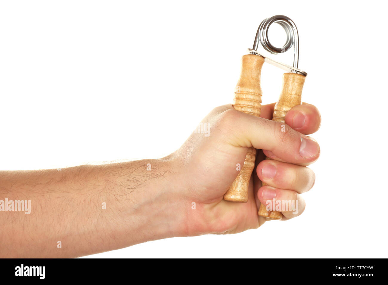 Hand trainer with steel spring in male hand, isolated on white Stock ...