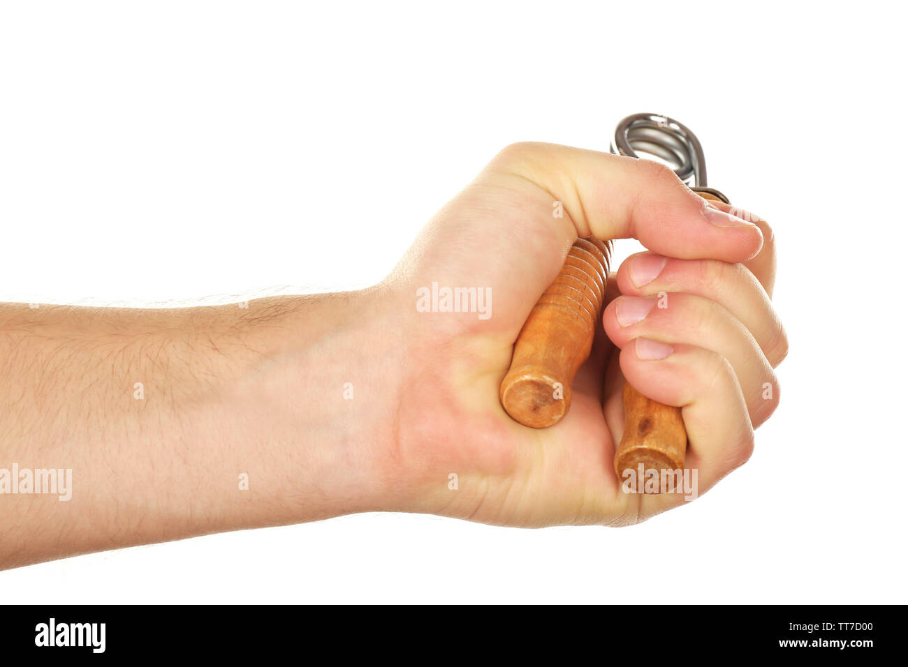 Hand trainer with steel spring in male hand, isolated on white Stock ...