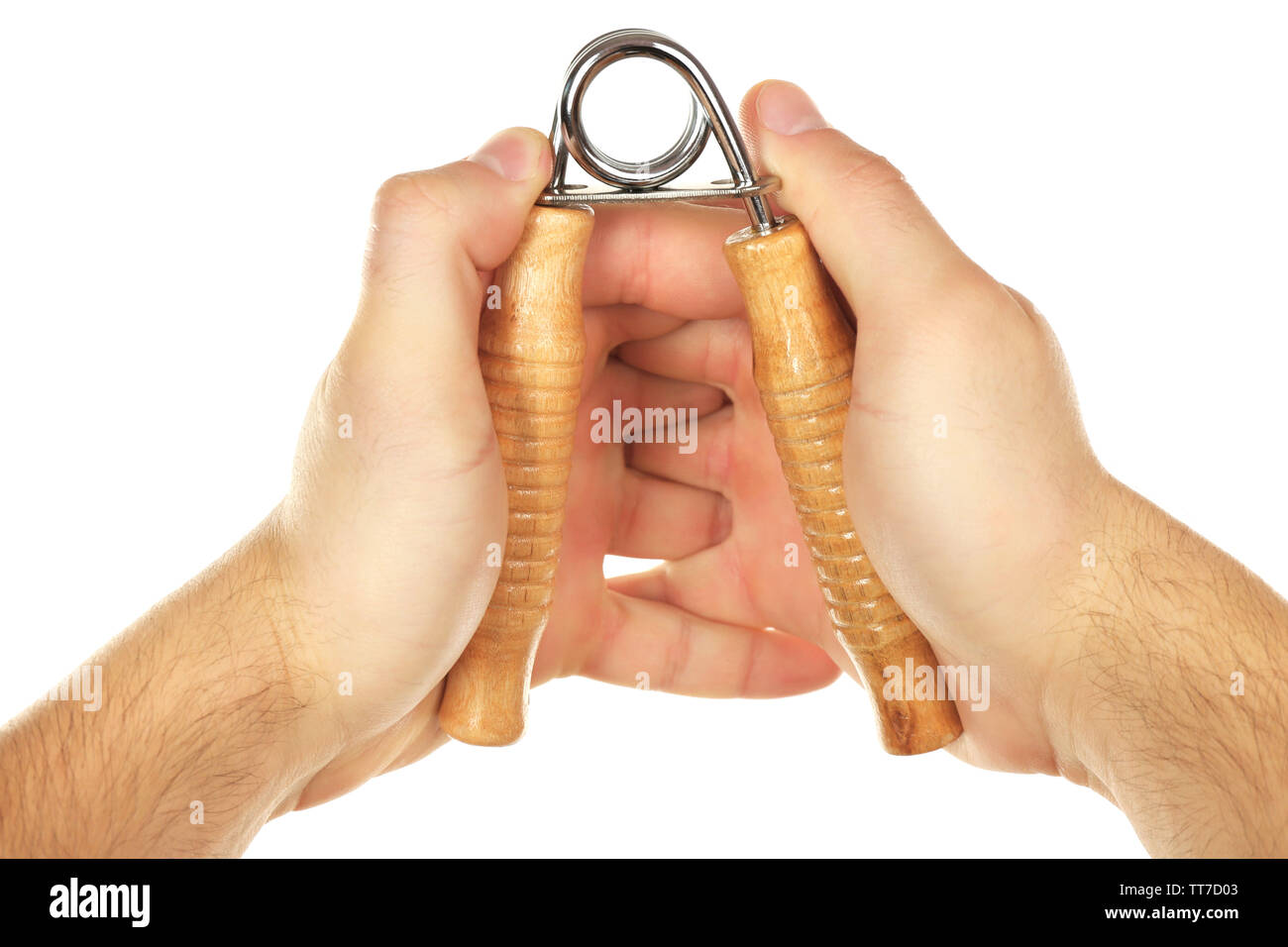 Hand trainer with steel spring in male hand, isolated on white Stock ...