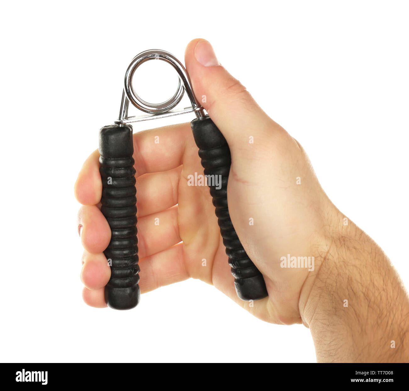 Hand trainer with steel spring in male hand, isolated on white Stock ...