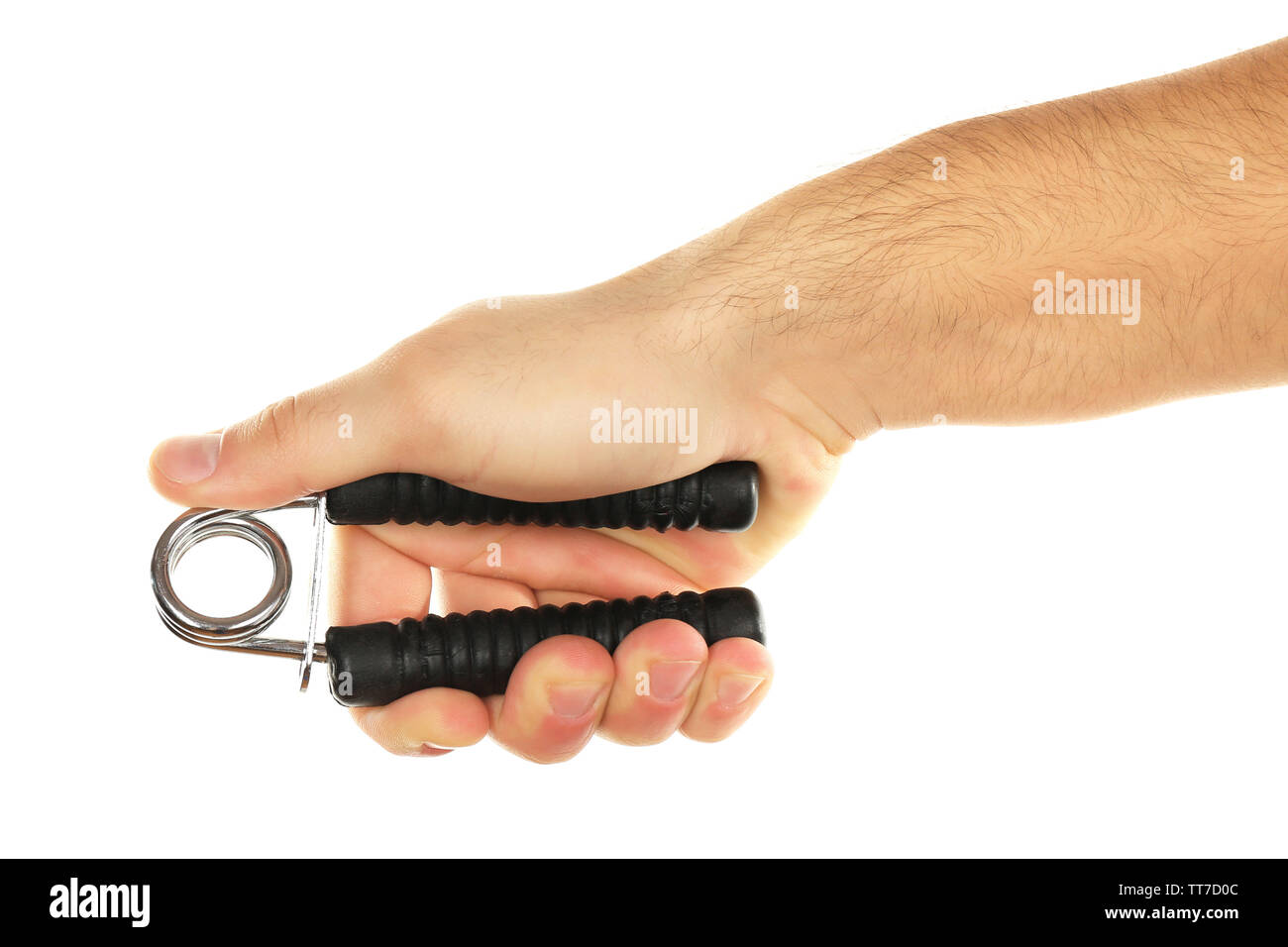 Hand trainer with steel spring in male hand, isolated on white Stock ...