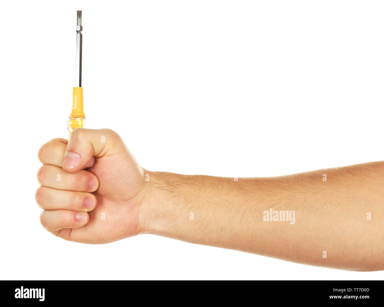Male hand holding screwdriver Cut Out Stock Images & Pictures - Alamy