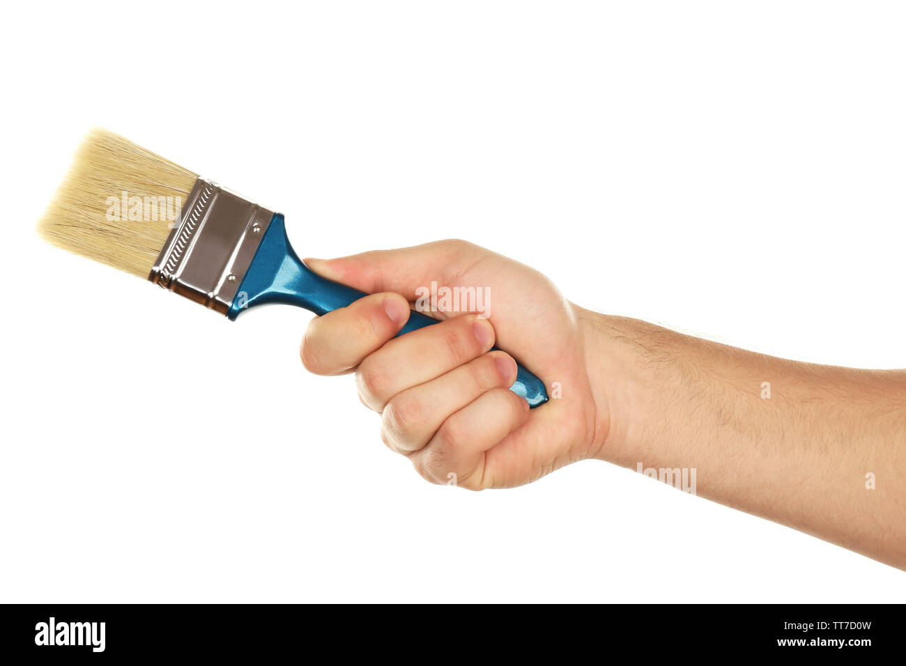 Paintbrush in male hand isolated on white Stock Photo - Alamy