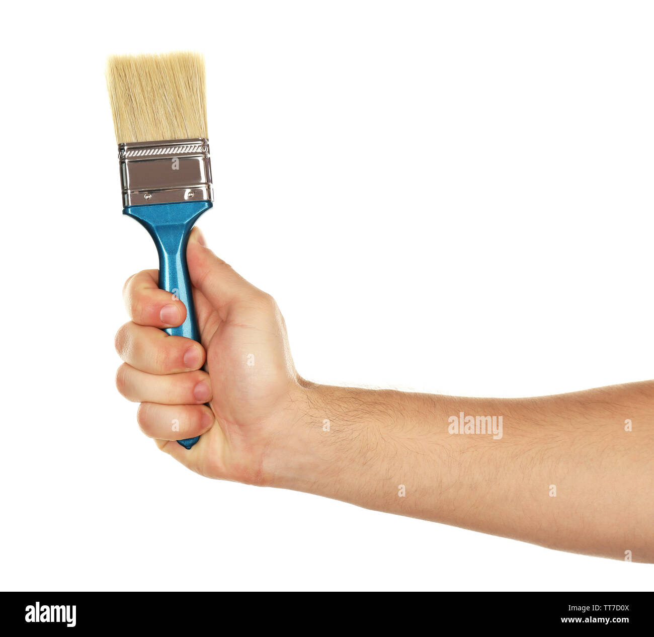 Paintbrush in male hand isolated on white Stock Photo - Alamy