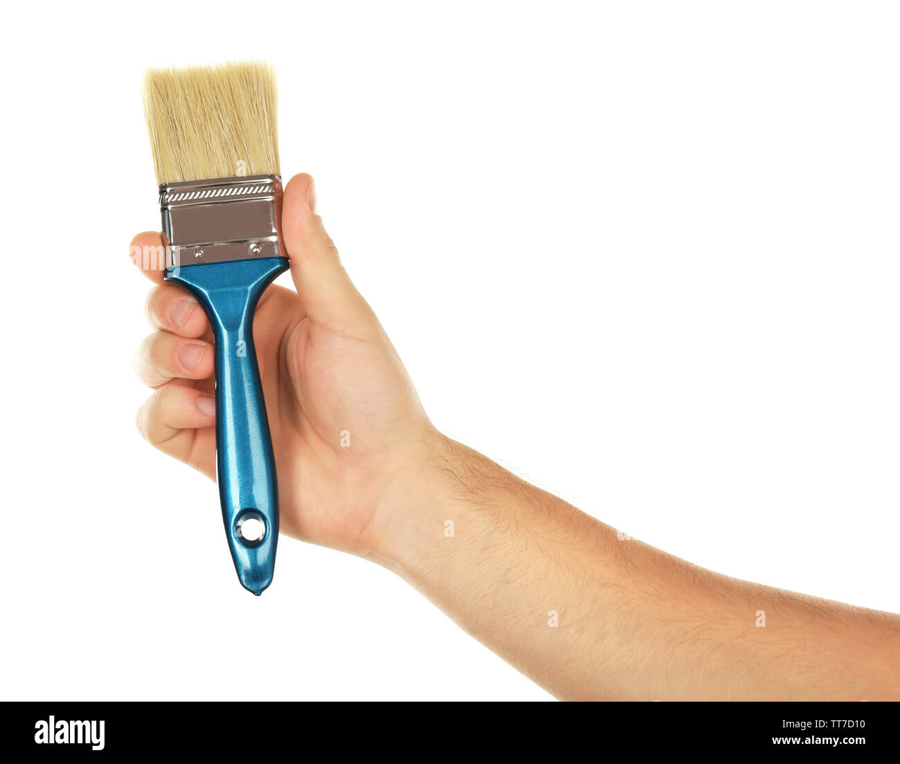 Paintbrush in male hand isolated on white Stock Photo - Alamy