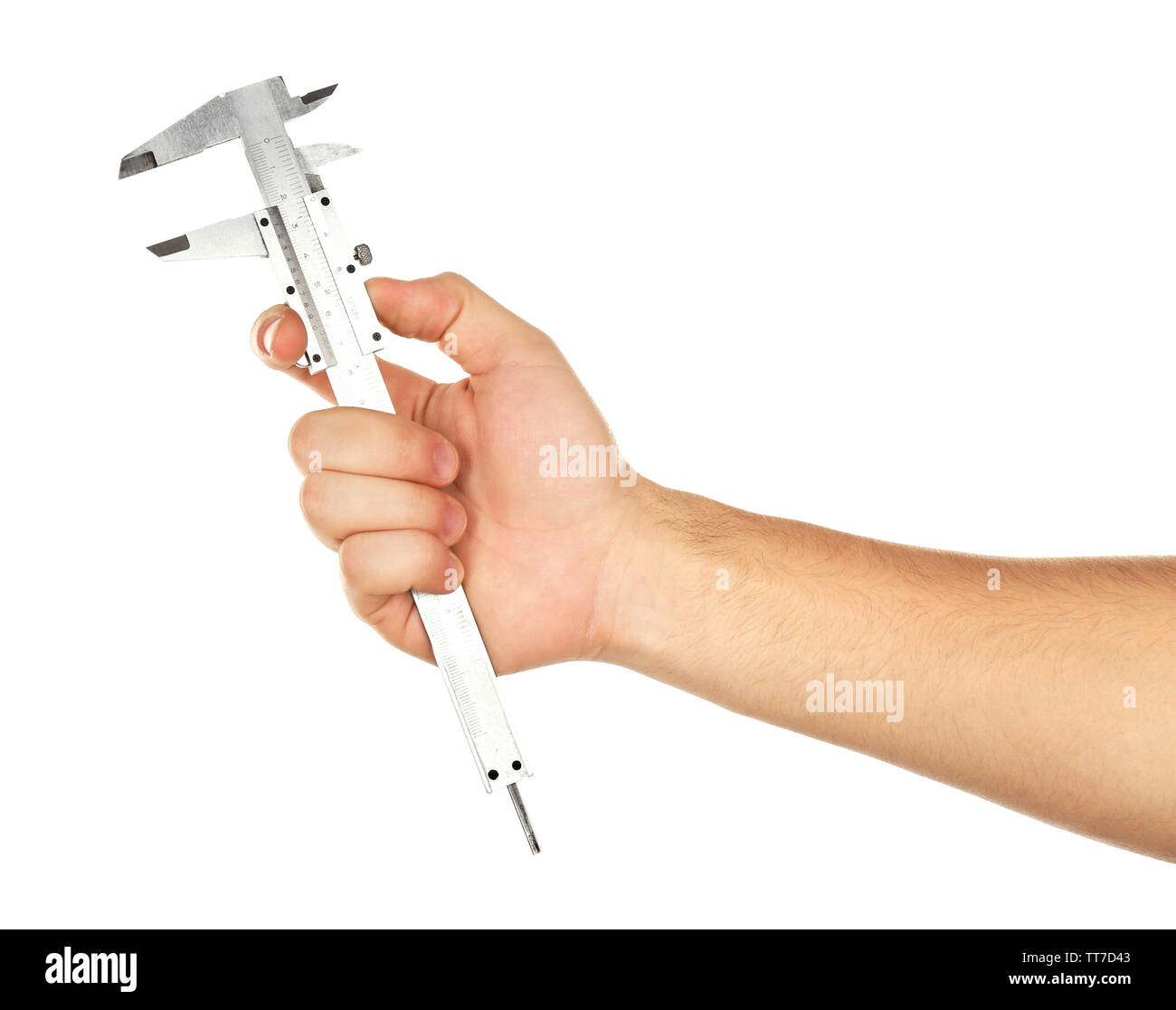 Adjustable wrench in male hand isolated on white Stock Photo - Alamy