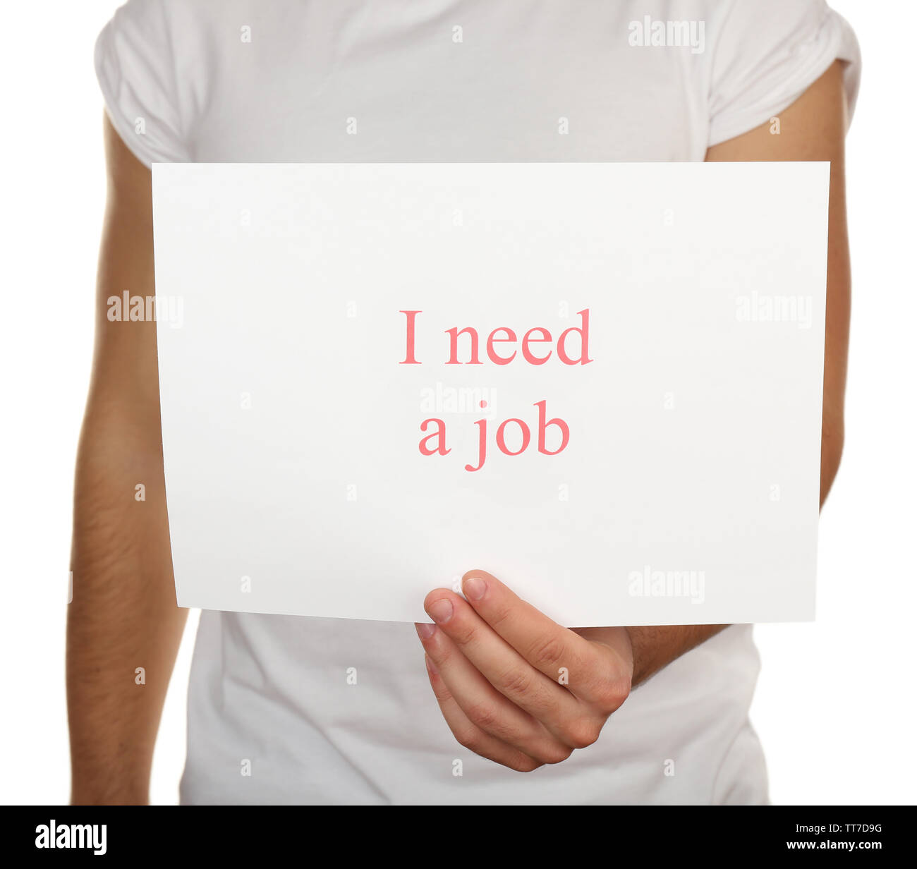 Sheet of paper with inscription I need a job in male hand isolated on ...