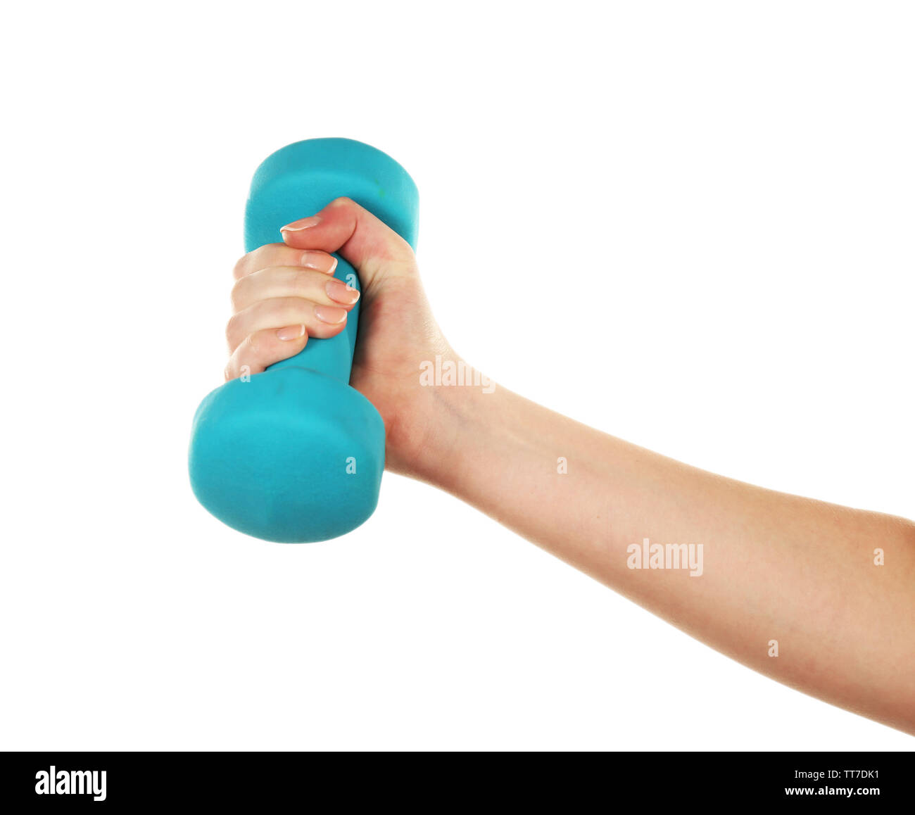 Male hand with dumbbell isolated on white Stock Photo - Alamy