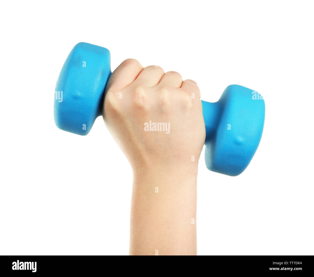 Male hand with dumbbell isolated on white Stock Photo - Alamy