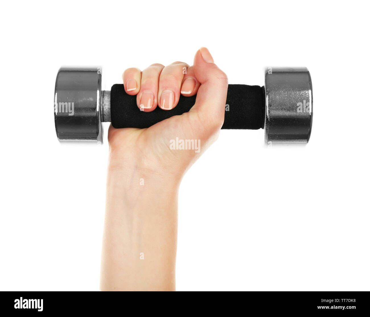 Male hand with dumbbell isolated on white Stock Photo - Alamy