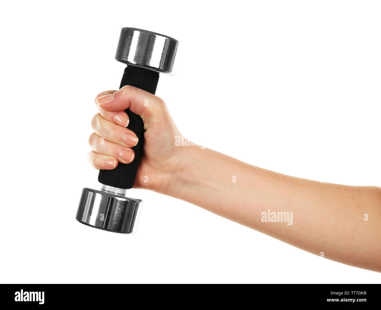 Male hand with dumbbell isolated on white Stock Photo - Alamy