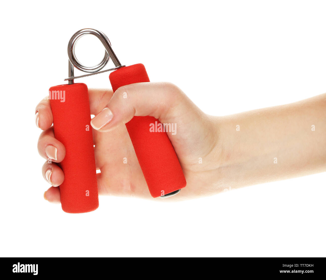 Hand trainer with steel spring in male hand, isolated on white Stock ...